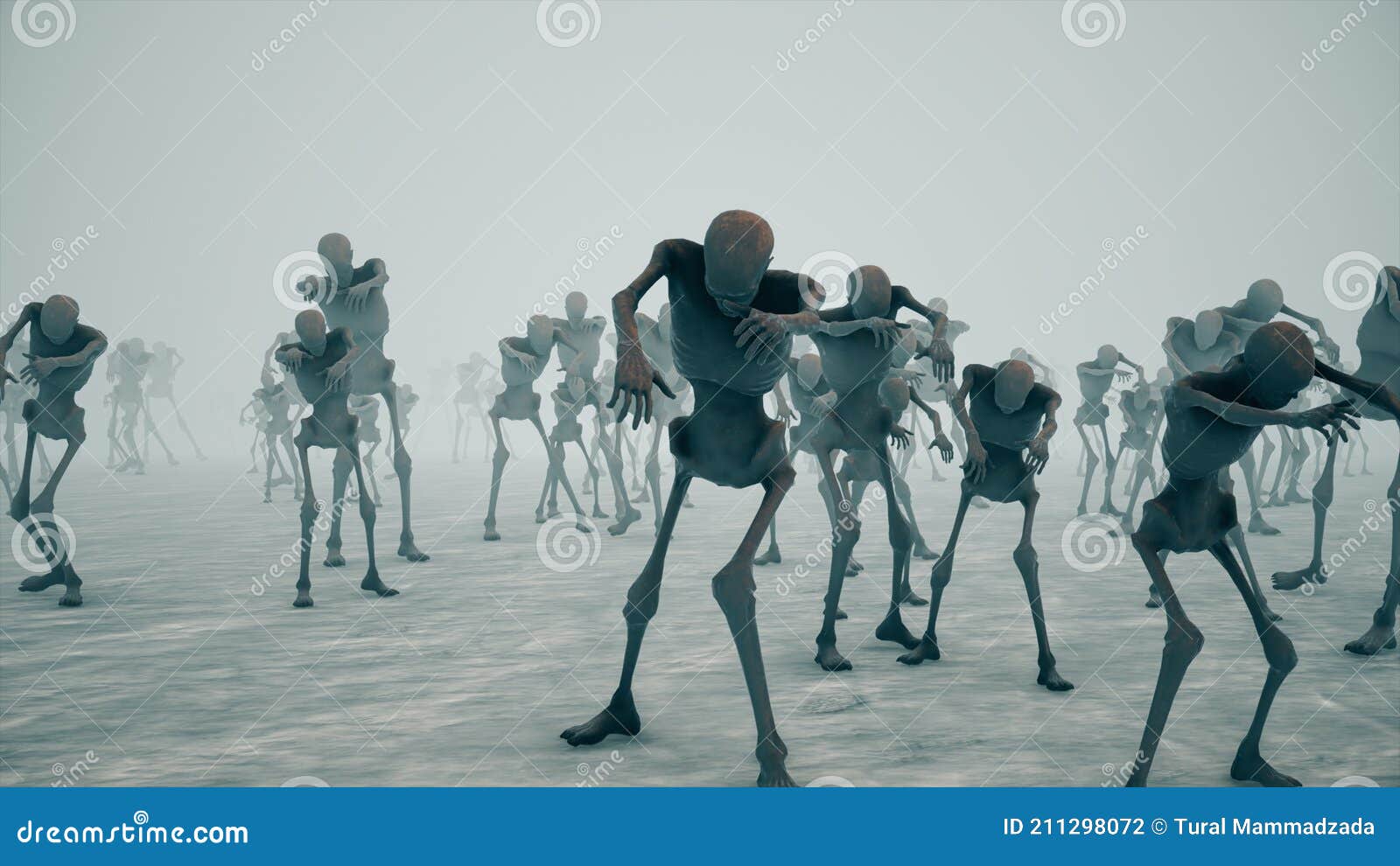 3d Rendered Illustration of Scary Zombies Crowd Walking Stock ...