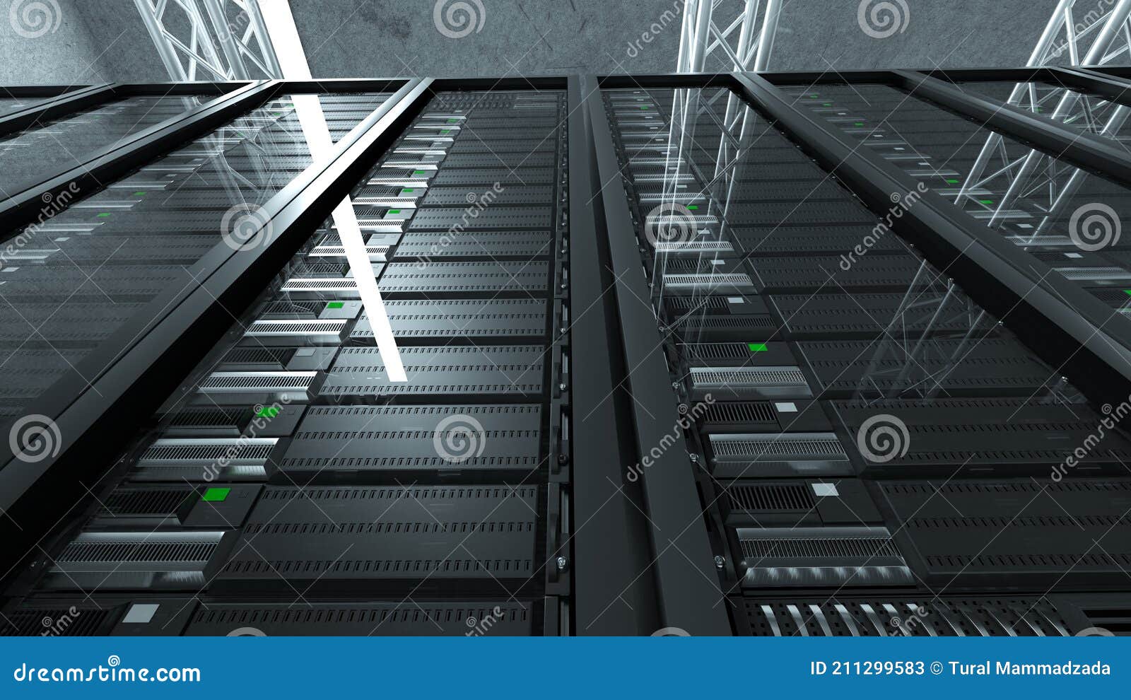3D Rendered Illustration of Server Room Big Black Server Racks in a Row ...