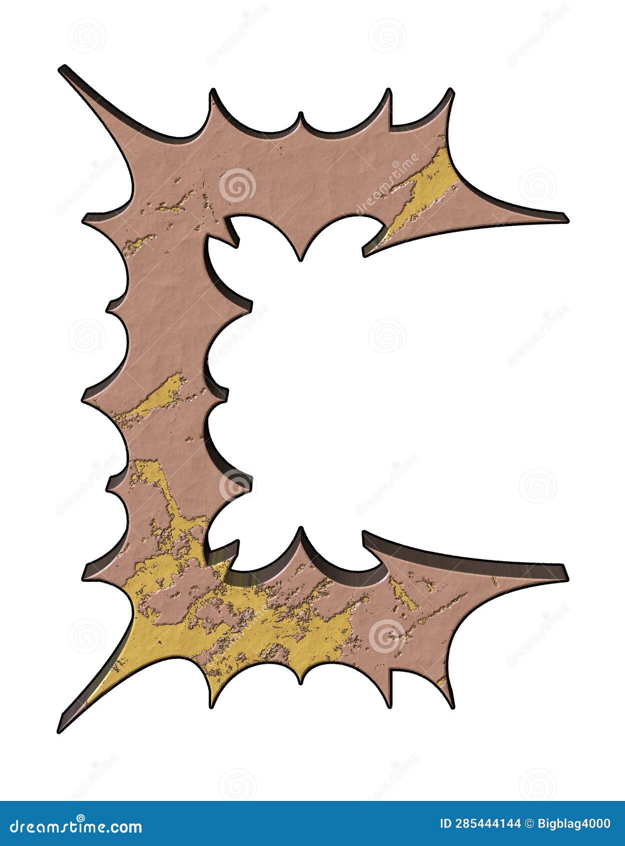 3D Rendered Illustration.Spiky Decorative Letter.Custom Art Font. Stock ...