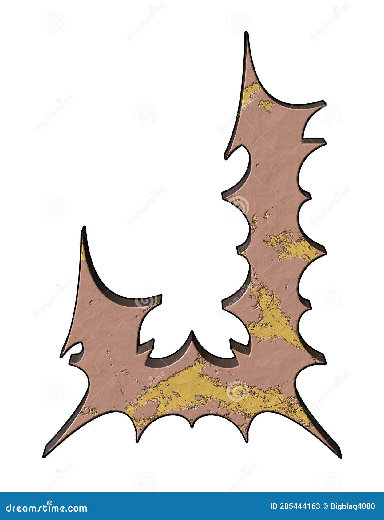 3D Rendered Illustration.Spiky Decorative Letter.Custom Art Font. Stock ...