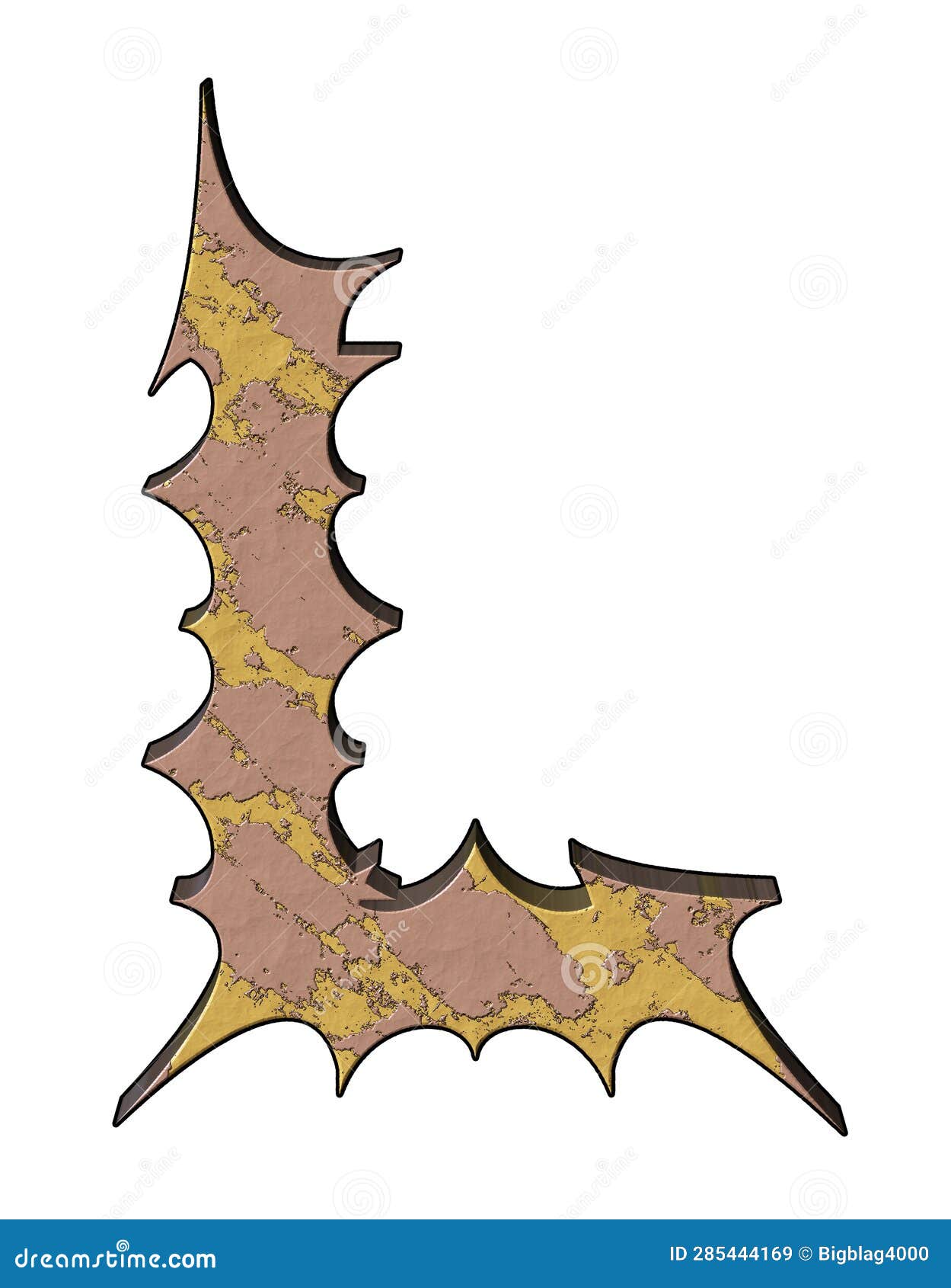 3D Rendered Illustration.Spiky Decorative Letter.Custom Art Font. Stock ...