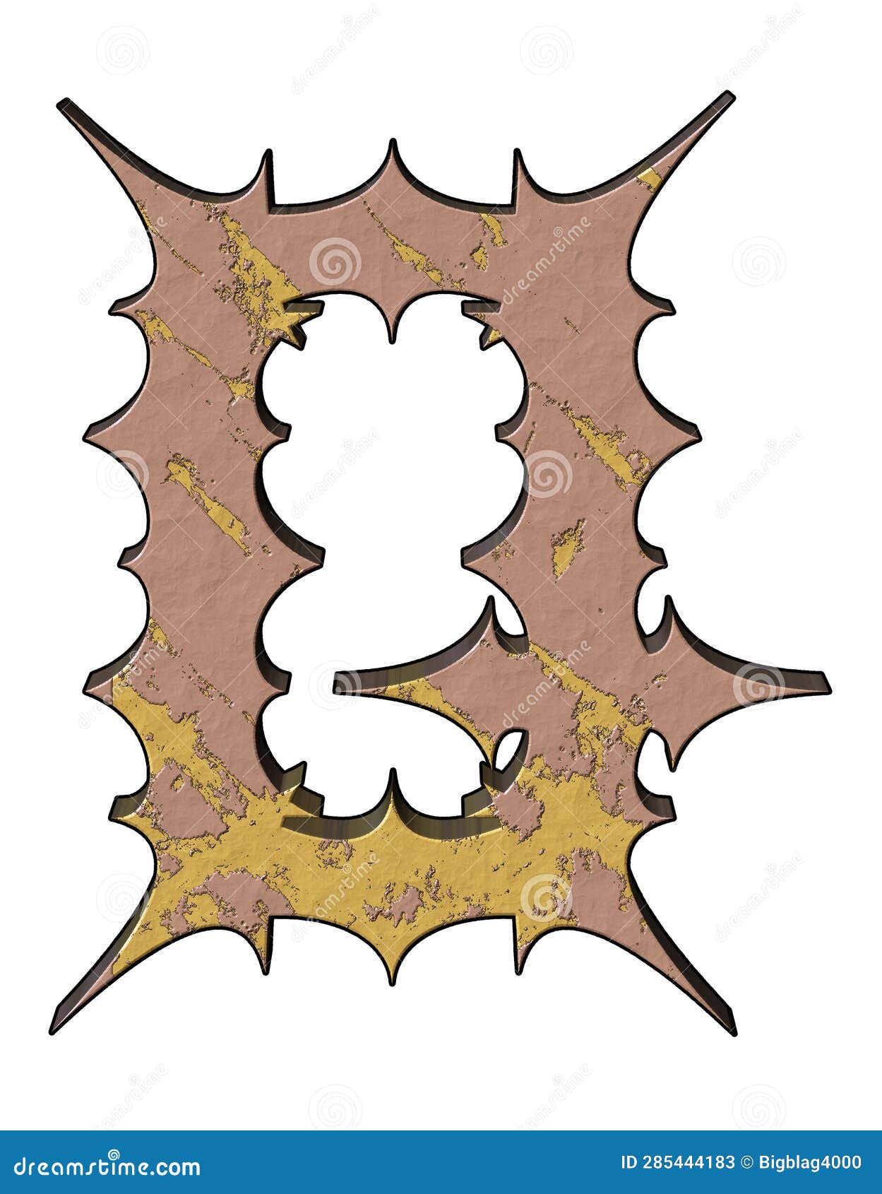 3D Rendered Illustration.Spiky Decorative Letter.Custom Art Font. Stock ...