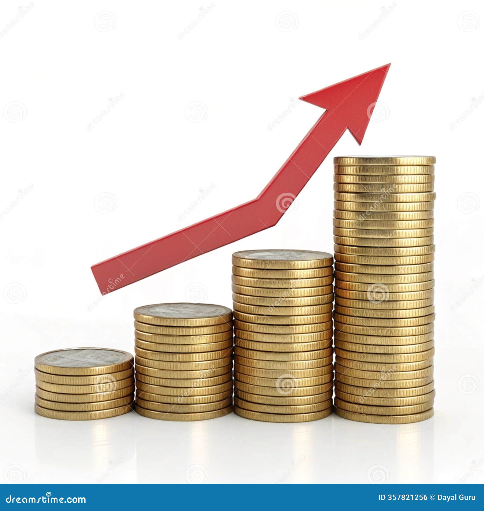 3D Rendered Illustration of Stack of Coins with Upward Arrow Stock ...