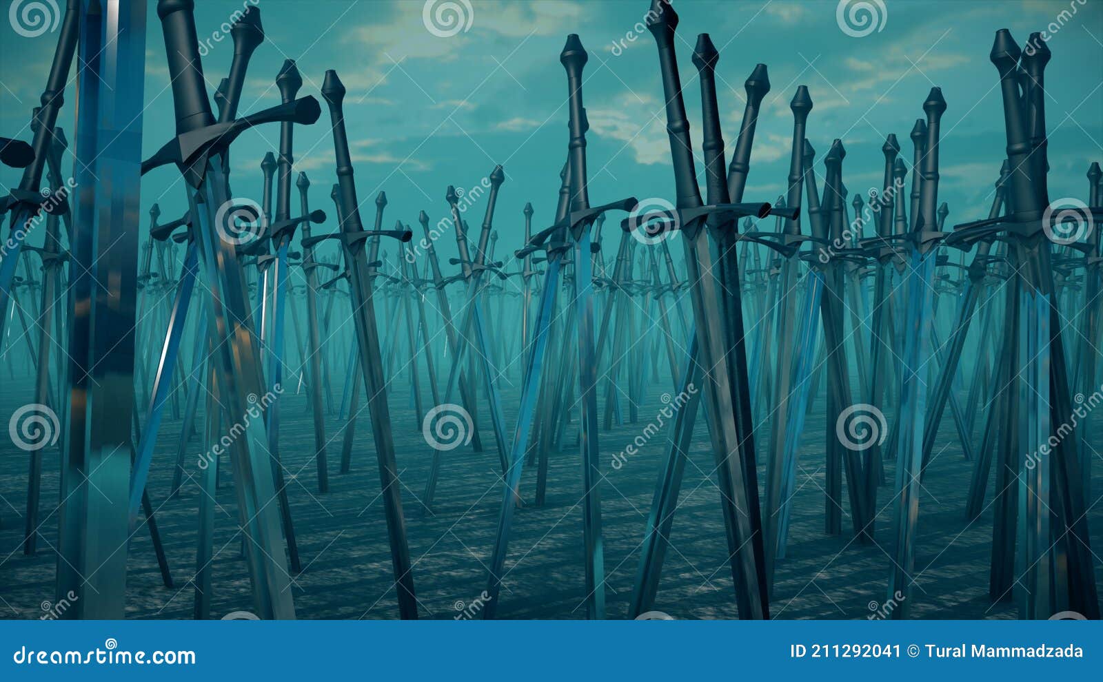 3d Rendered Illustration of Swords Stuck into Ground Stock Illustration ...