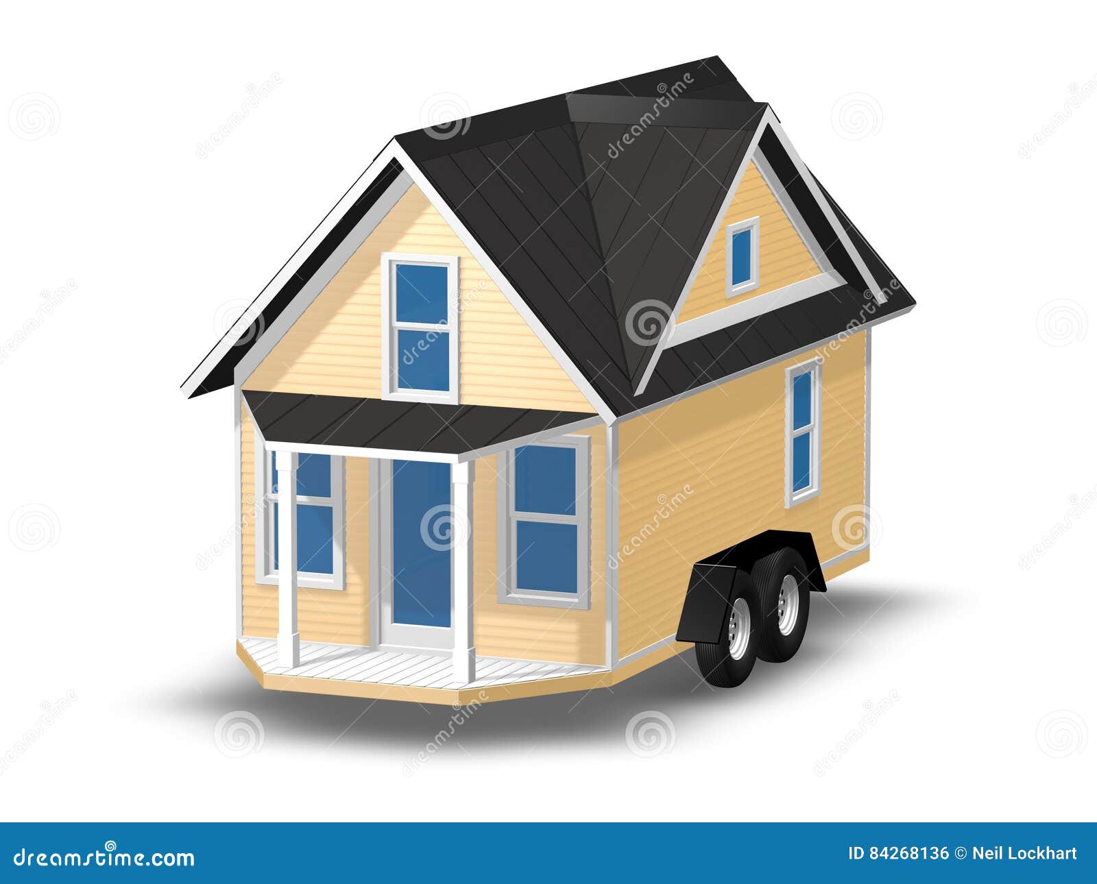 3D Rendered Illustration of a Tiny House on a Trailer. Stock ...