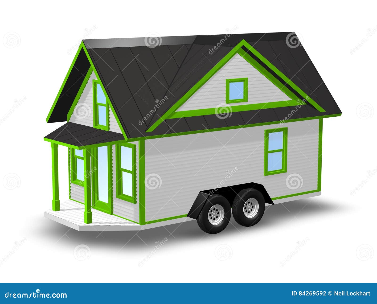 3D Rendered Illustration of a Tiny House on a Trailer. Stock ...