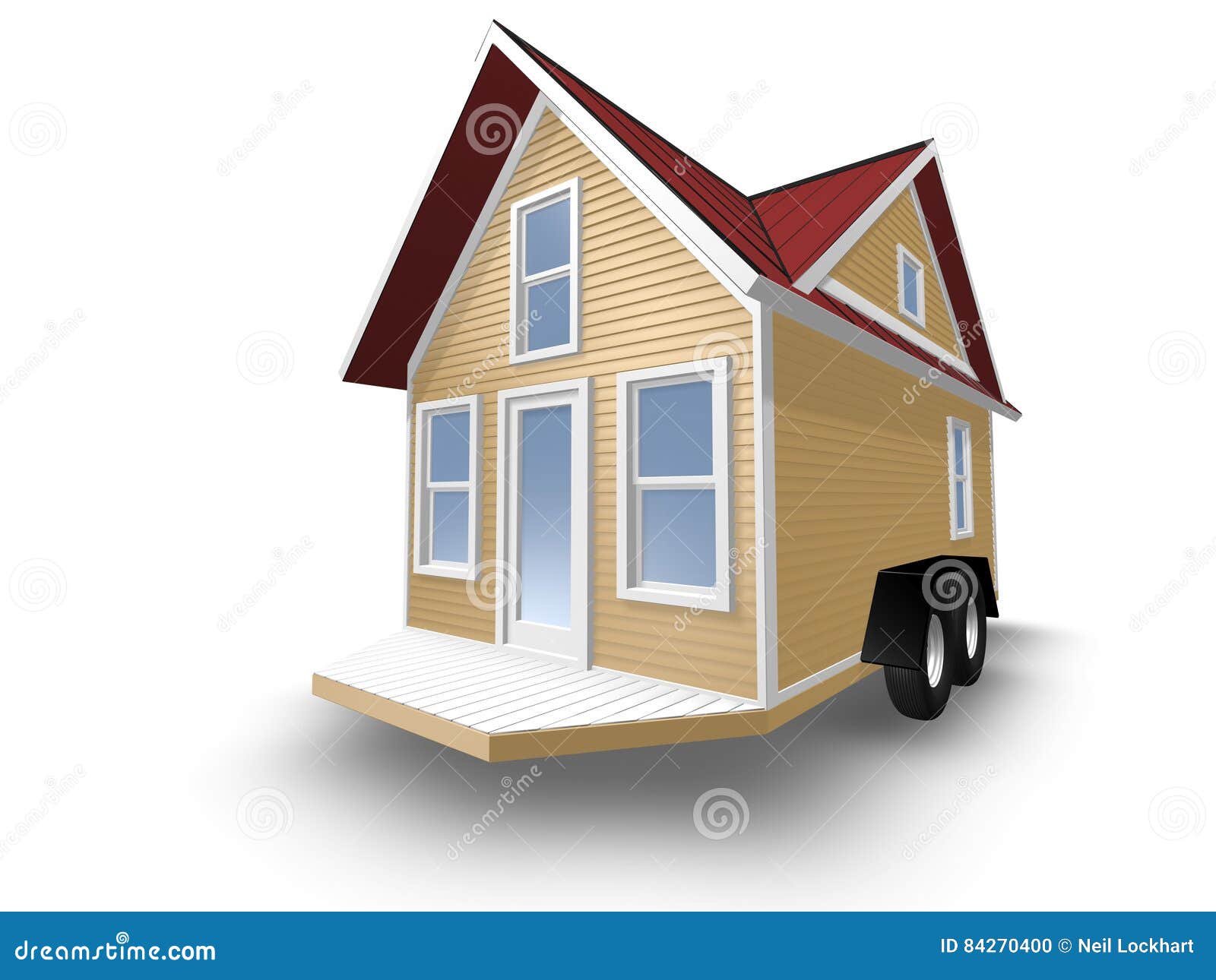 3D Rendered Illustration of a Tiny House on a Trailer. Stock ...