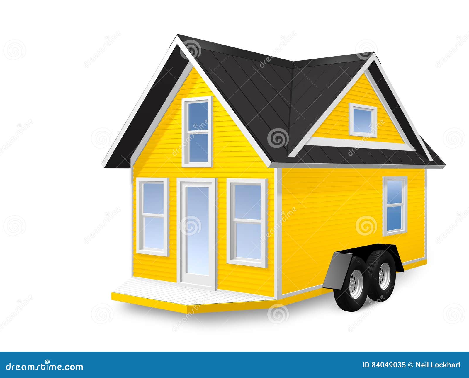 3D Rendered Illustration of a Tiny House on a Trailer. Stock ...