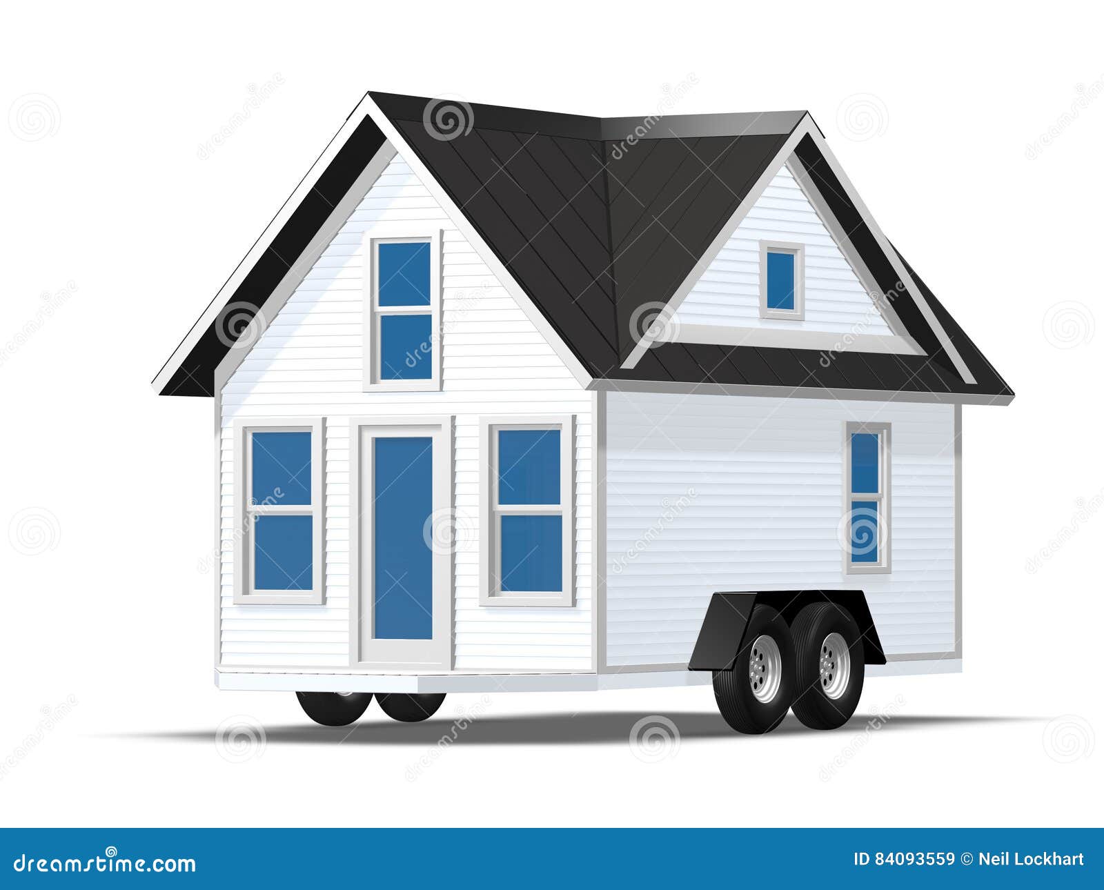 3D Rendered Illustration of a Tiny House on a Trailer. Stock ...