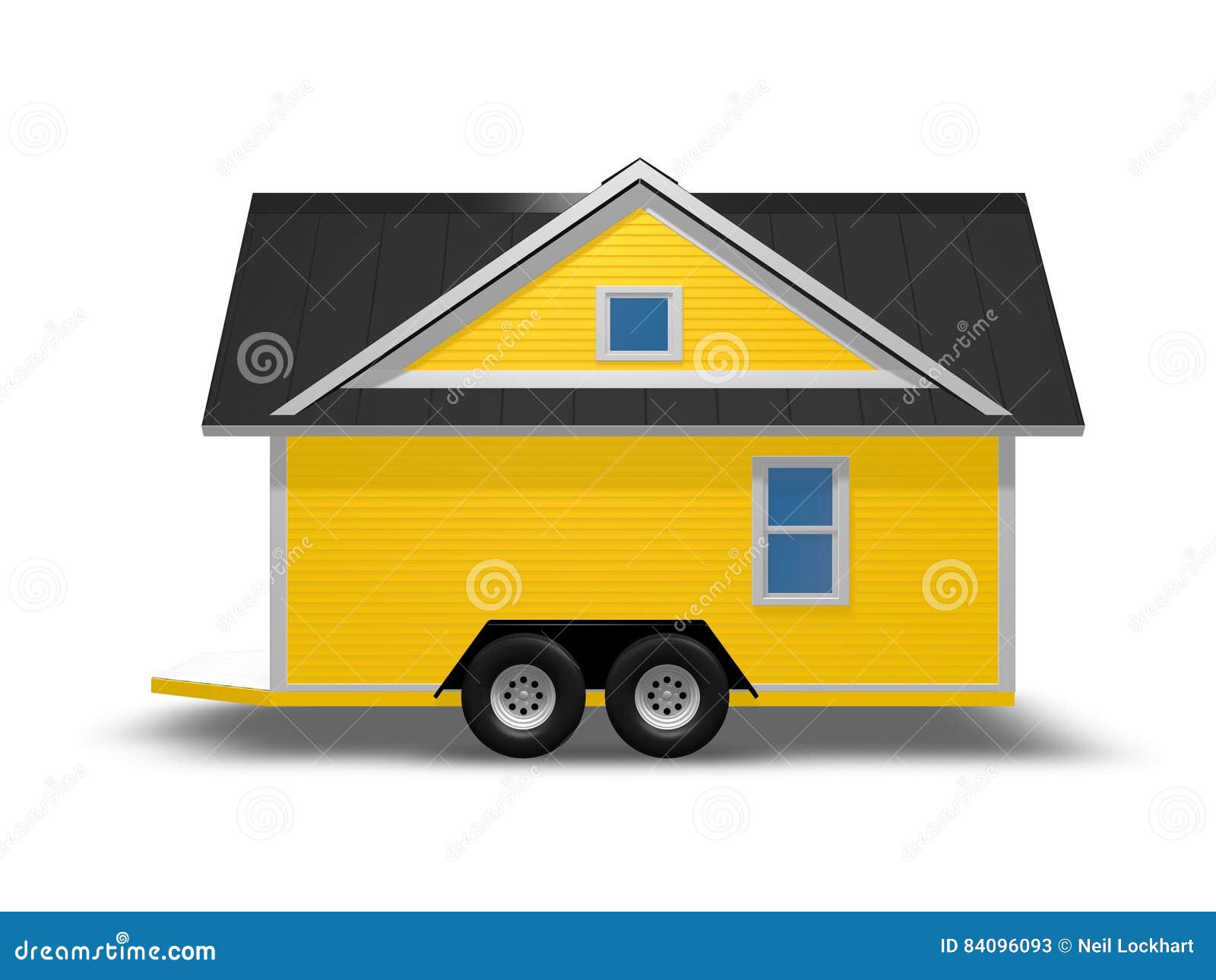 3D Rendered Illustration of a Tiny House on a Trailer. Stock ...