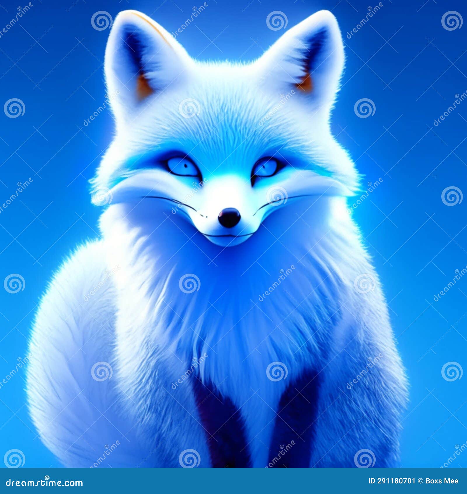 3d Rendered Illustration of a White Fox with Blue Eyes on a Blue ...