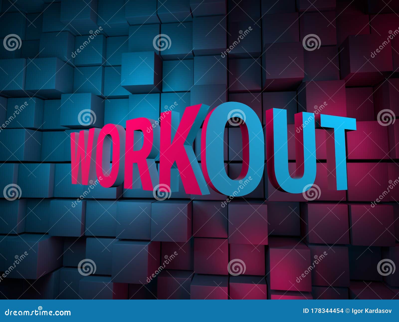3d Rendered Illustration, Workout Concept with Neon Light and Cubes ...