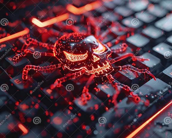 3D Rendered Image of a Malware-infected Computer Cyber Attack Warning ...