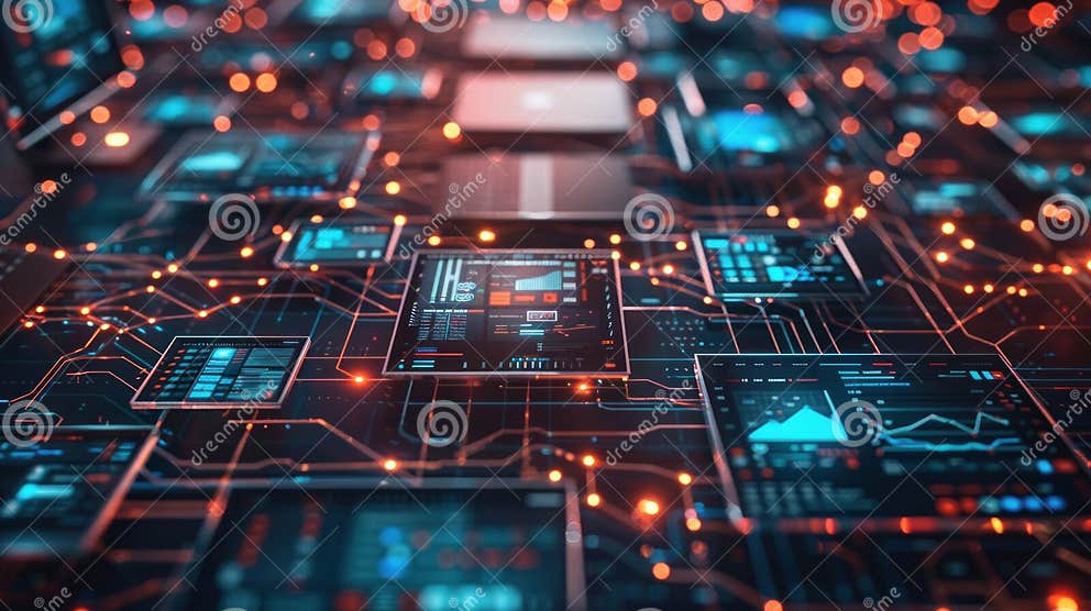 A 3D Rendered Image Showcasing a Sophisticated Digital Circuit Board ...