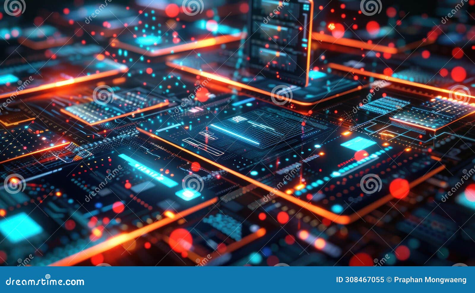 A 3D Rendered Image Showcasing a Sophisticated Digital Circuit Board ...