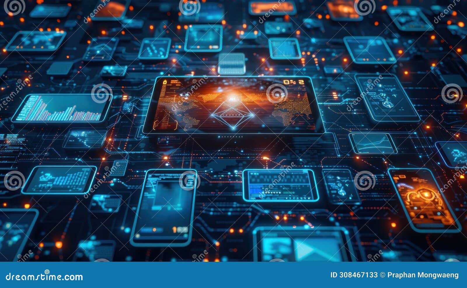 A 3D Rendered Image Showcasing a Sophisticated Digital Circuit Board ...