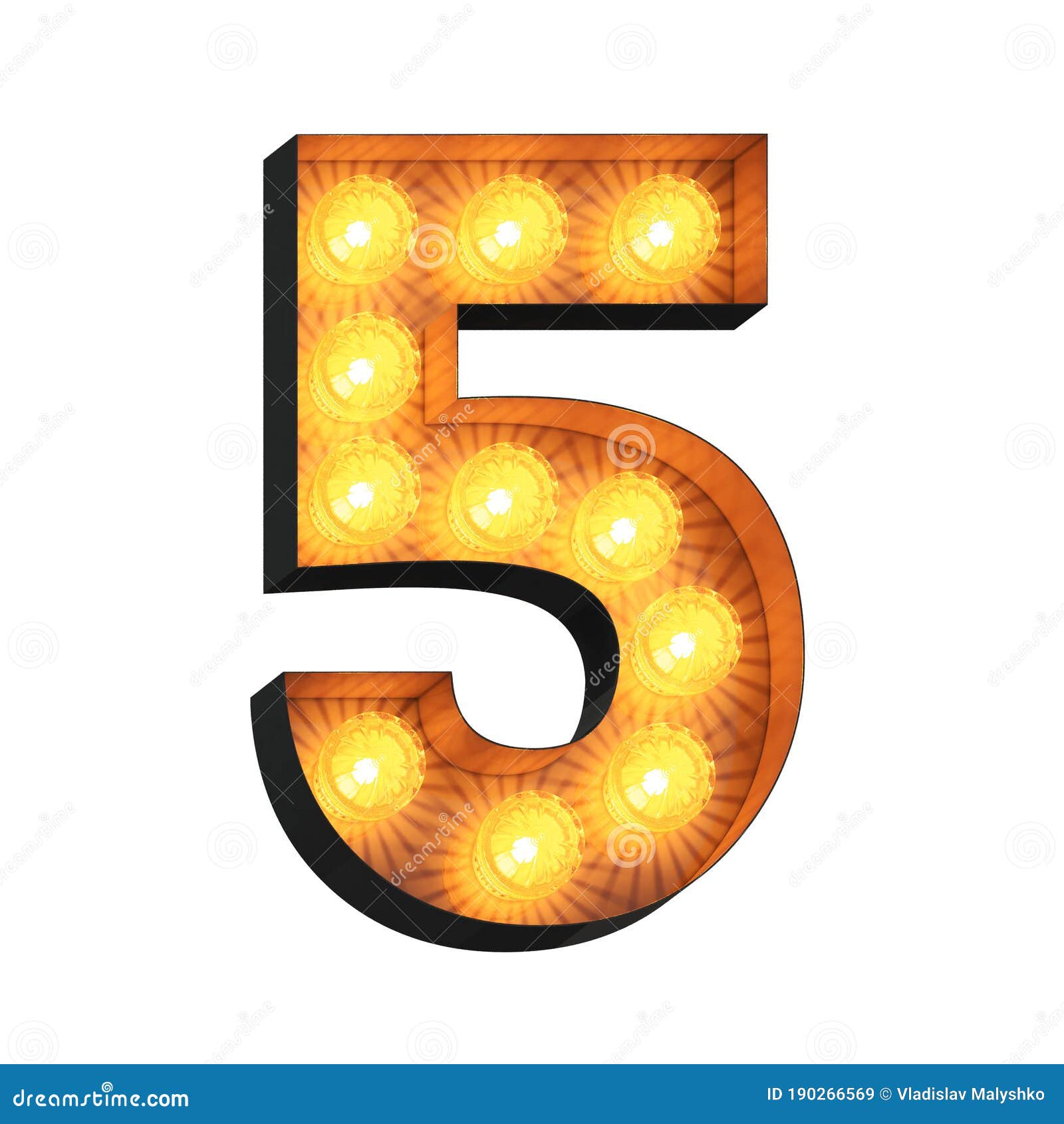 3d Image of Marquee Number Five Stock Illustration - Illustration of ...