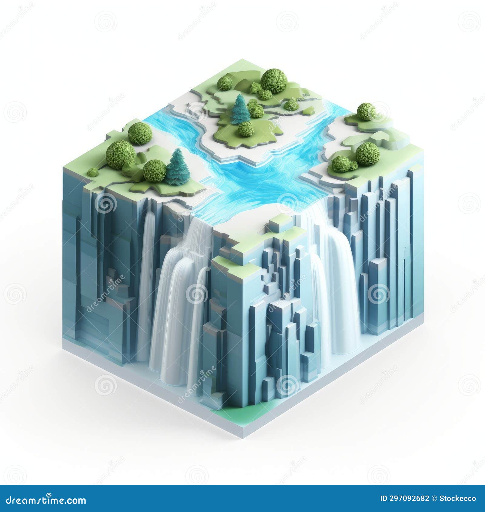 Isometric Waterfall: a Stunning 3d Model of Nature S Beauty Stock ...