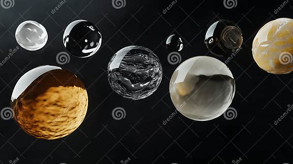 3D-Rendered Liquid Droplets in Zero Gravity with Varying Textures, Generative Ai Stock ...