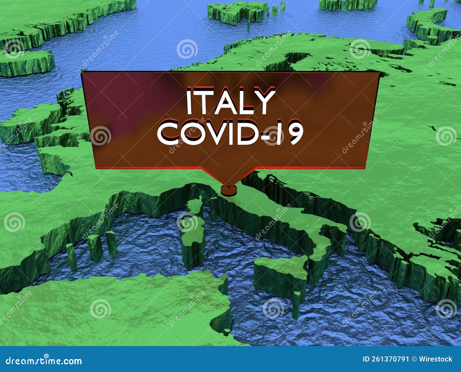 3D Rendered Map of COVID-19 Virus in Europe, Italy Stock Illustration ...