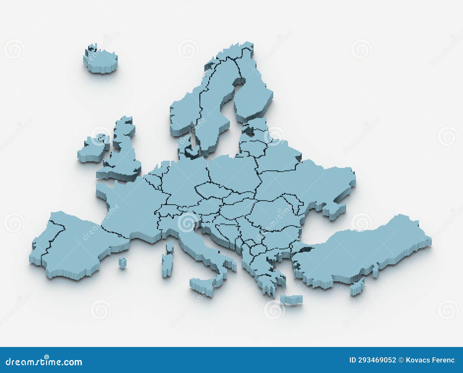 3D Rendered Map of Europe with Bright Blue Colors Stock Illustration ...