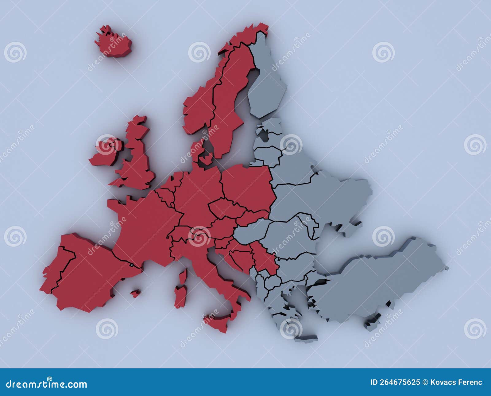 3D Rendered Map of Europe with Bright Colors Focused on East and West ...