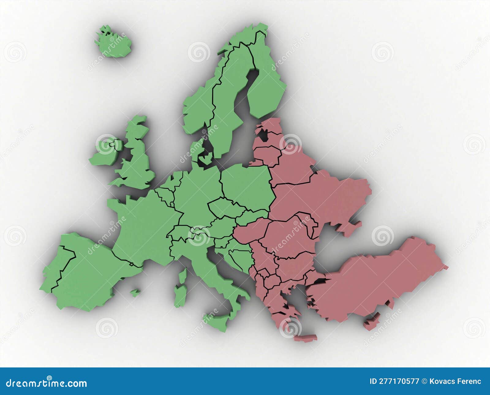 3D Rendered Map of Europe with Bright Green and Red Colors Stock ...