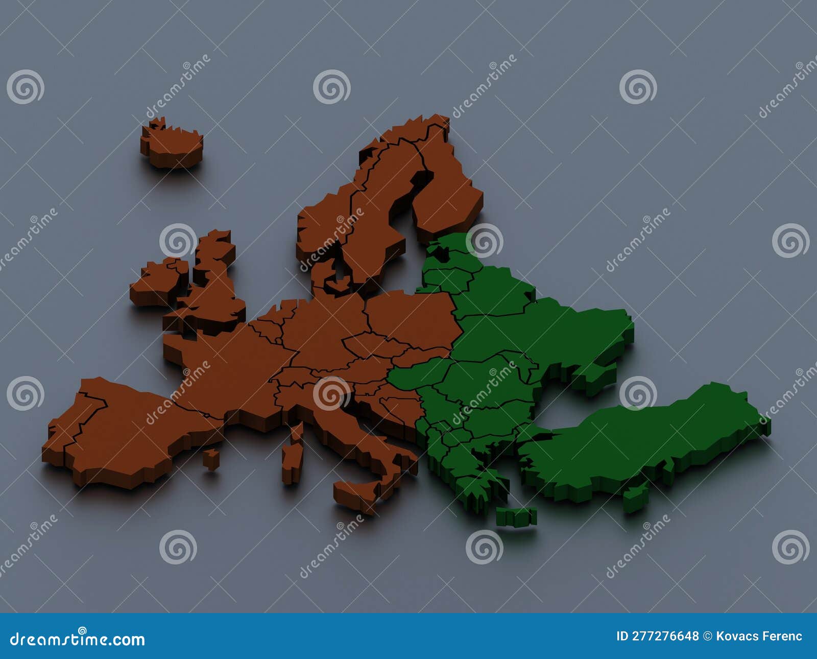 3D Rendered Map of Europe with Bright Green and Red Colors Stock ...