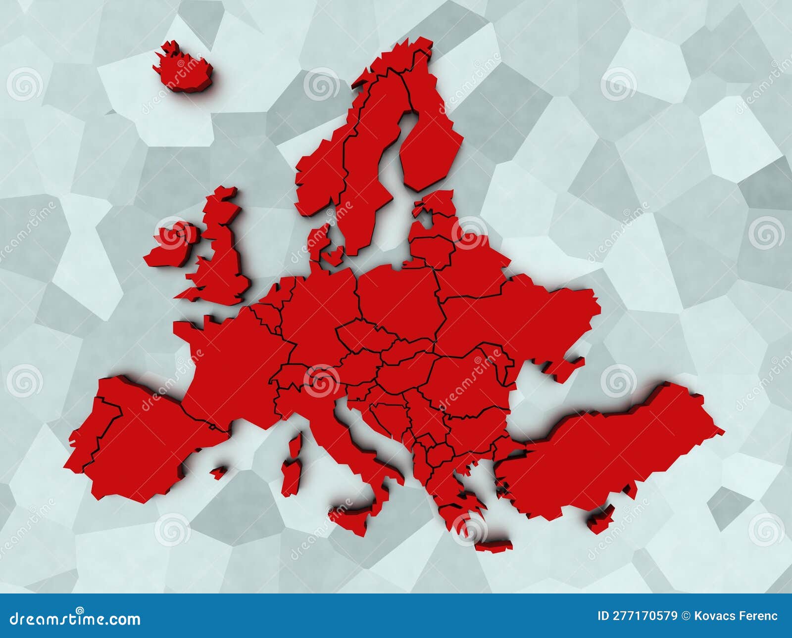 3D Rendered Map of Europe with Bright Red Colors Stock Illustration ...