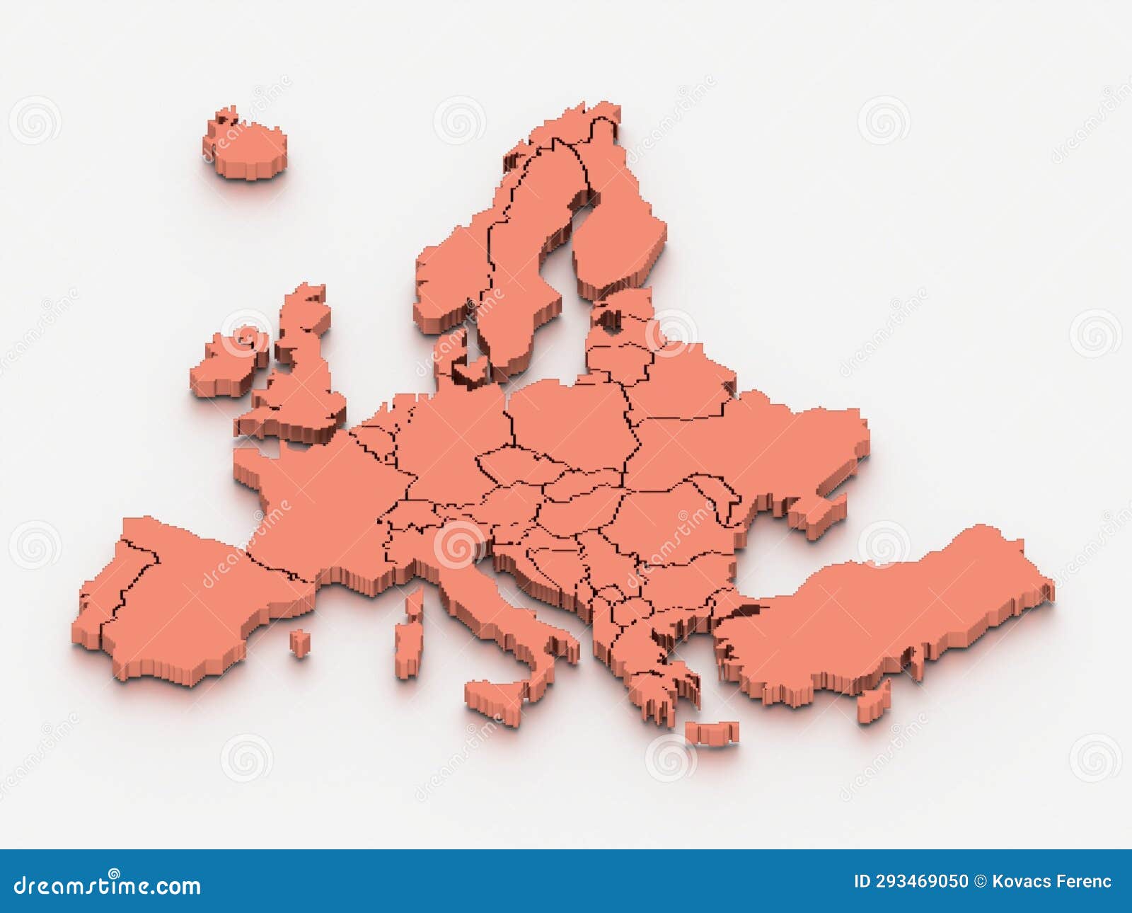 3D Rendered Map of Europe with Bright Red Colors Stock Illustration ...