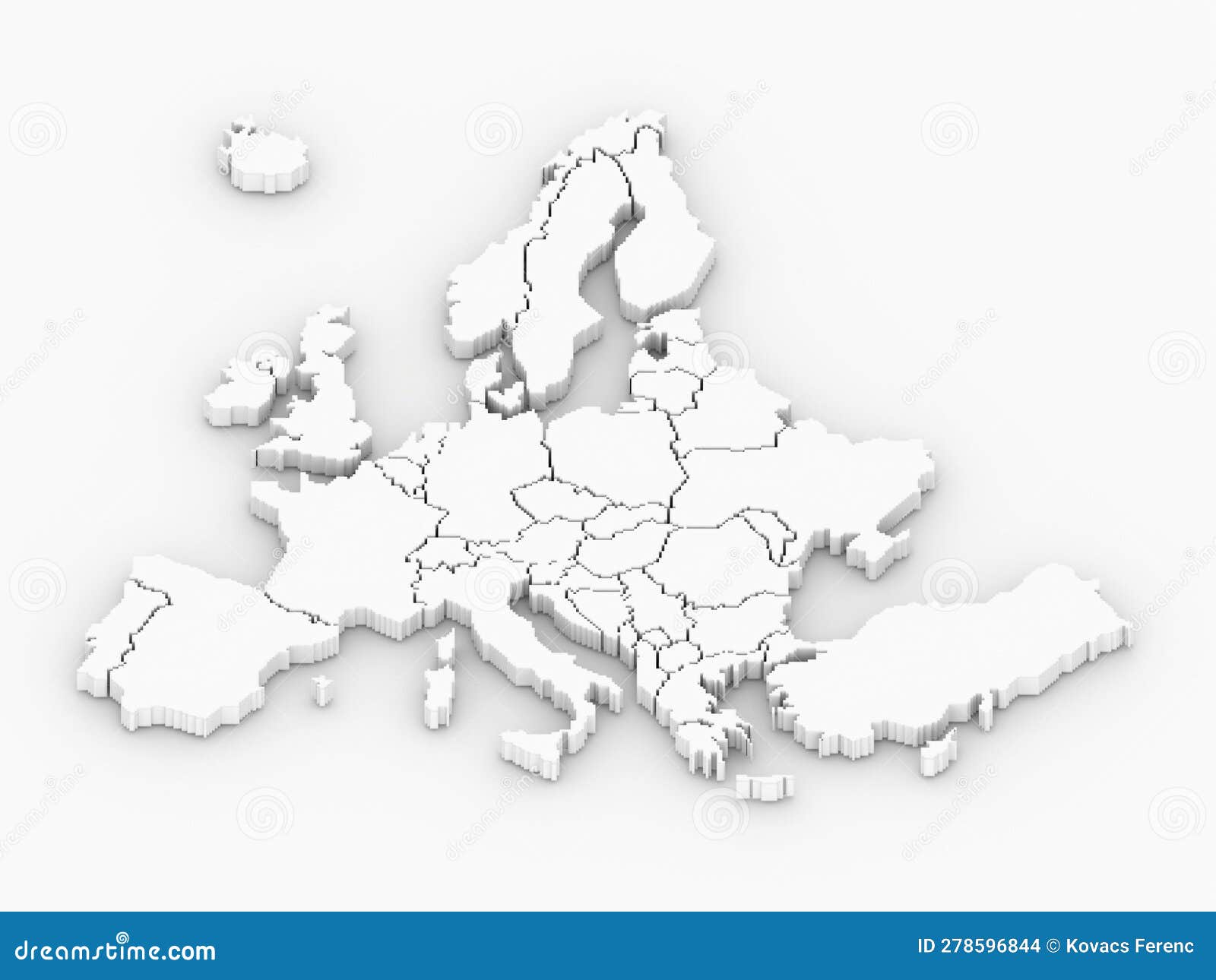3D Rendered Map of Europe with Bright White Colors Stock Illustration ...