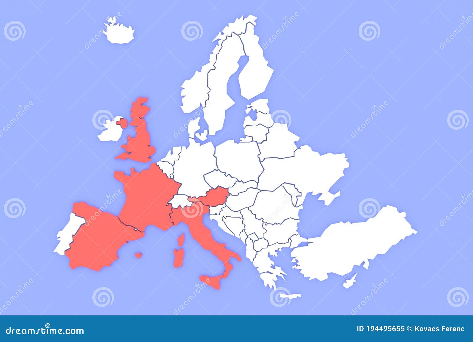 Europe Map - White Lands And Grey Water. High Detailed Political Map Of ...