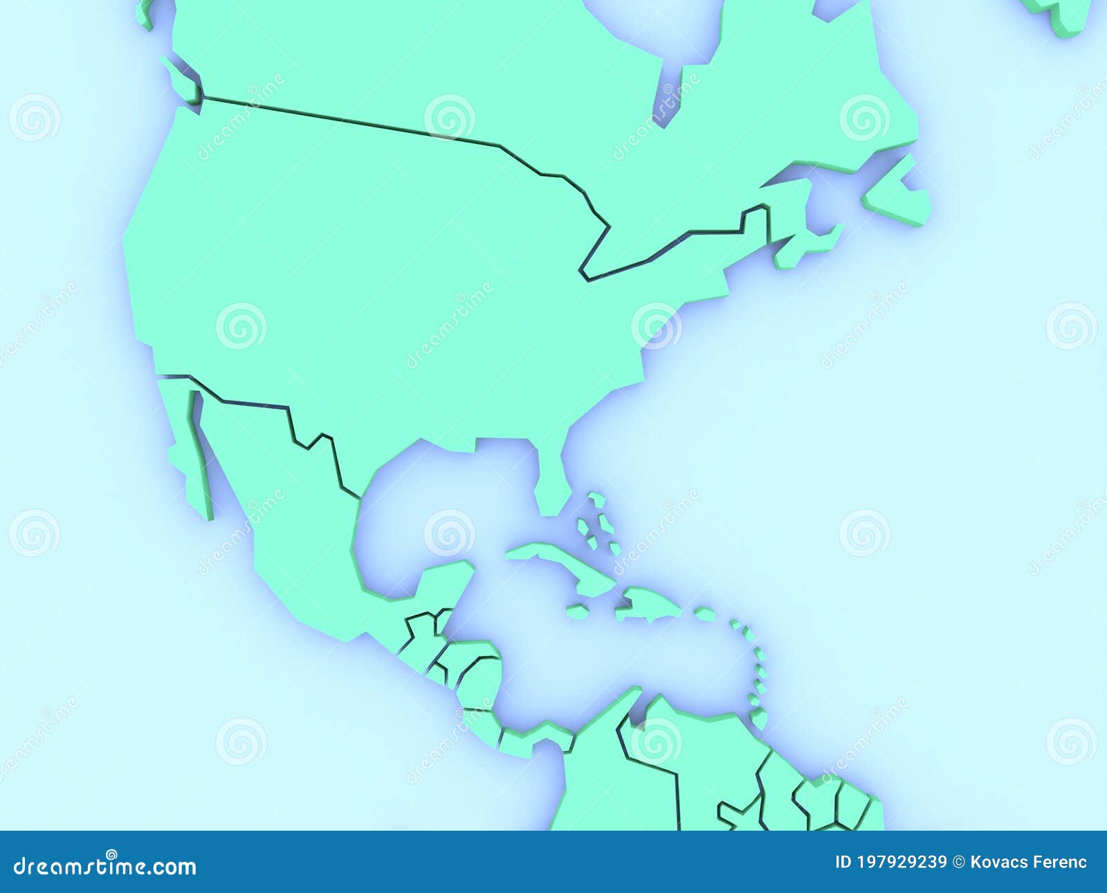 A 3D Rendered Map of Middle America in Green Stock Illustration ...