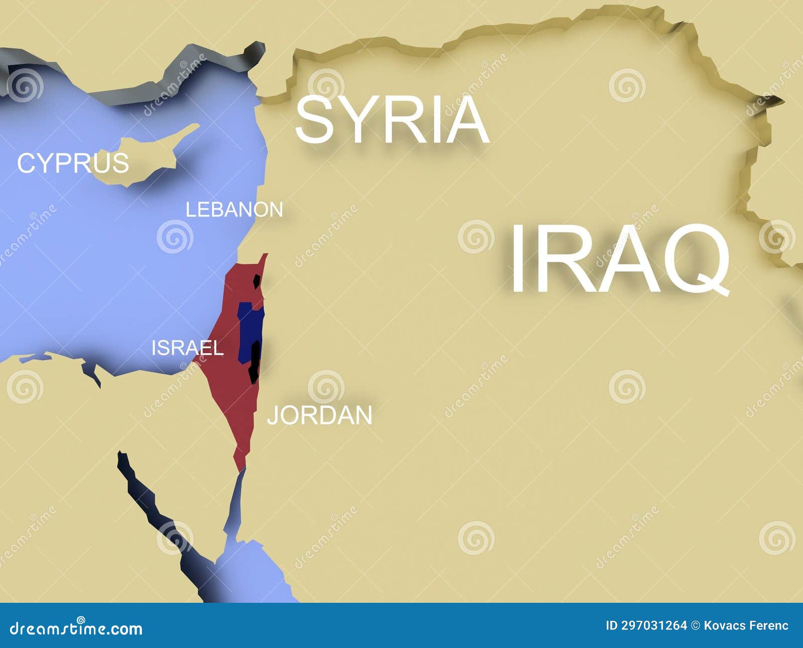 A 3D Rendered Map of Middle East in Green Focused on Israel Stock ...