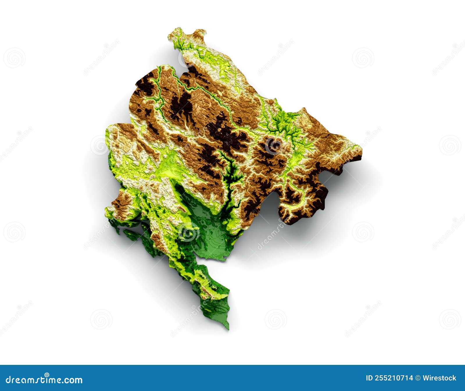 3D Rendered Map of Montenegro with Shaded Relief Colors Depending on ...