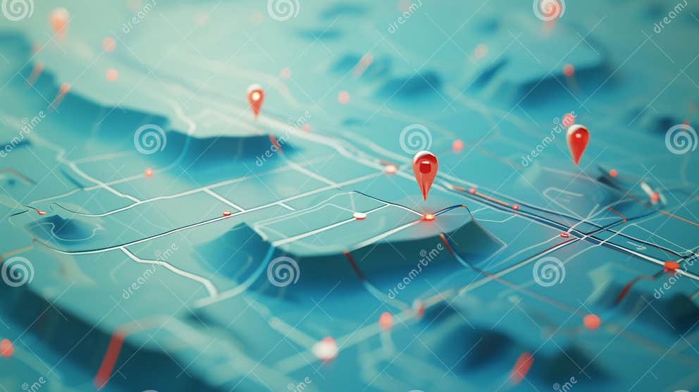 3D Rendered Map with Red Location Markers Stock Illustration ...