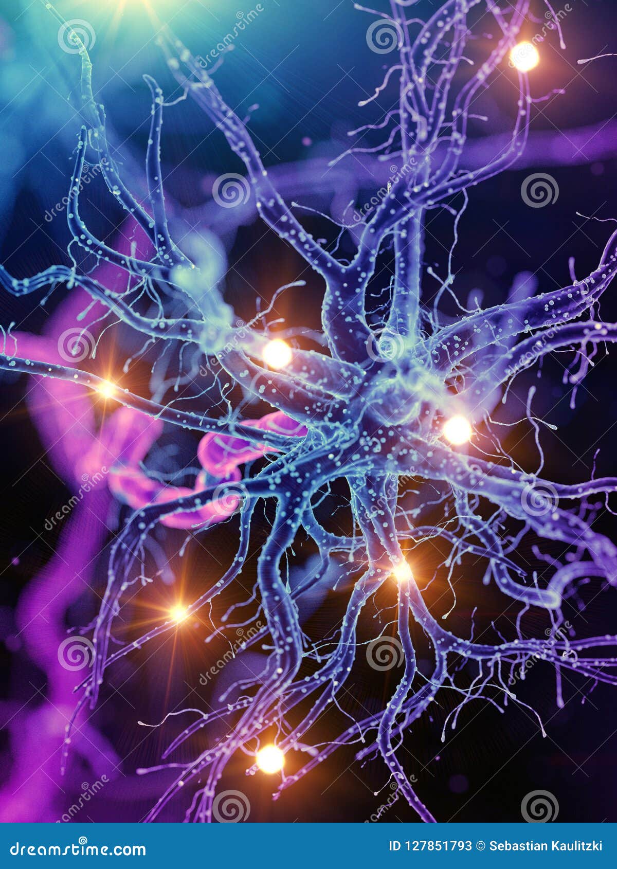 An active human nerve cell stock illustration. Illustration of biology ...