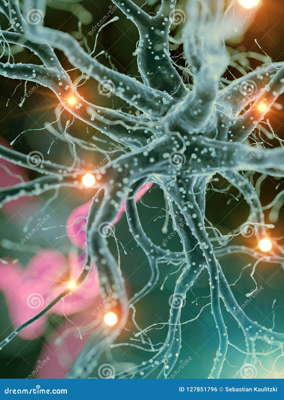 An active human nerve cell stock illustration. Illustration of artwork ...