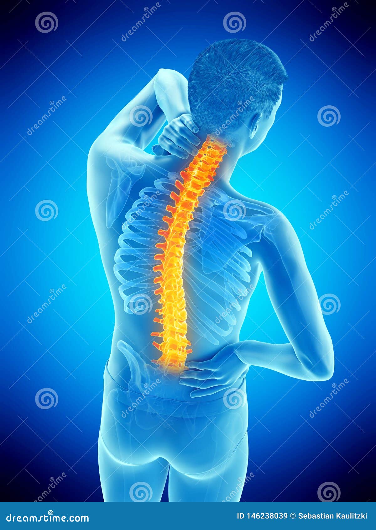 A man having a backache stock illustration. Illustration of skeletal ...
