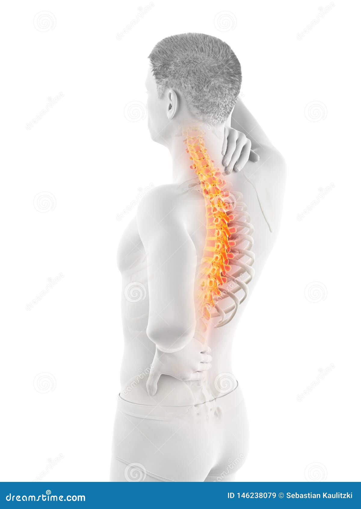 A man having a backache stock illustration. Illustration of skeleton ...