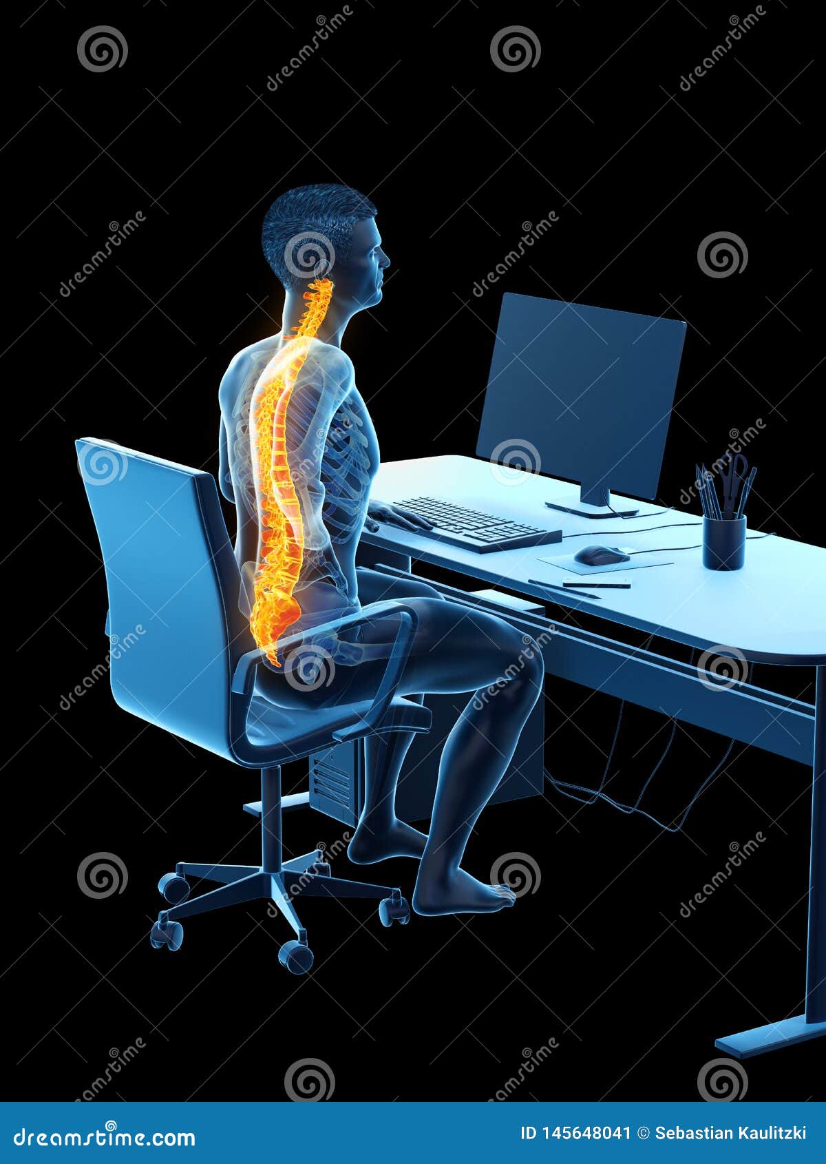 An Office Workers Painful Back Stock Illustration - Illustration of ...
