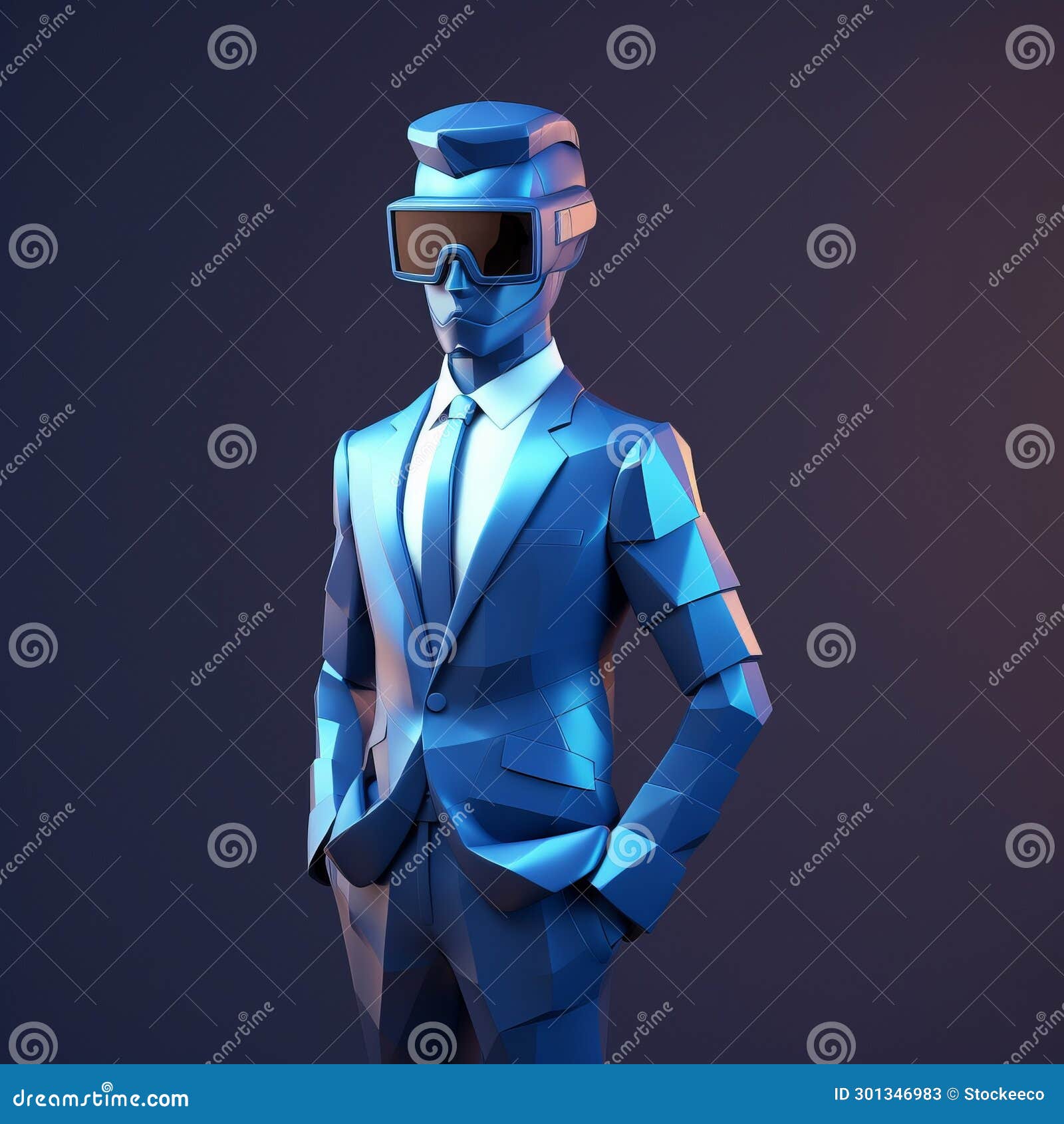 Geometric and Futuristic Design Blue Man with Glasses and Vray Style ...