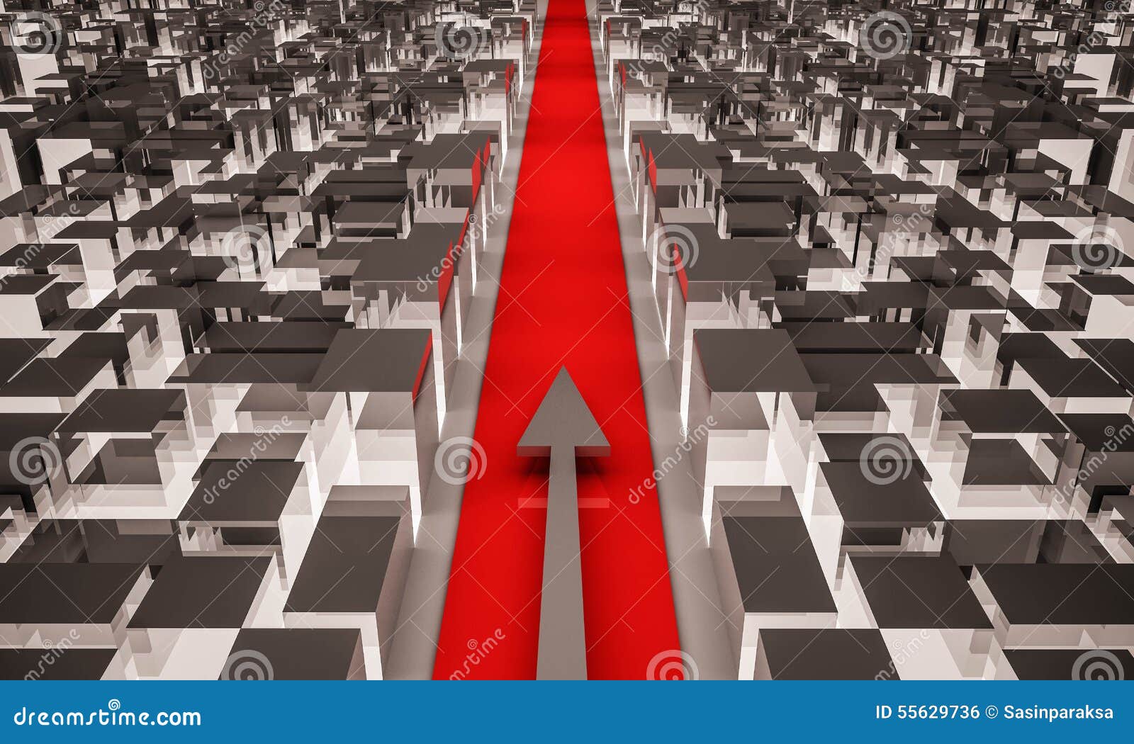 3d Rendered, Modern City with the Road and Arrow Stock Photo - Image of ...