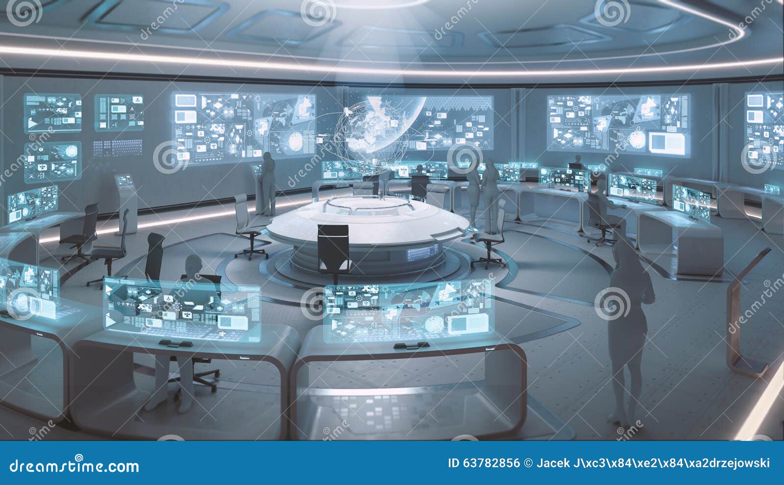 3D Rendered, Modern, Futuristic Command Center Interior with People ... 3D Rendered, Modern, Futuristic Command Center Interior with People ...