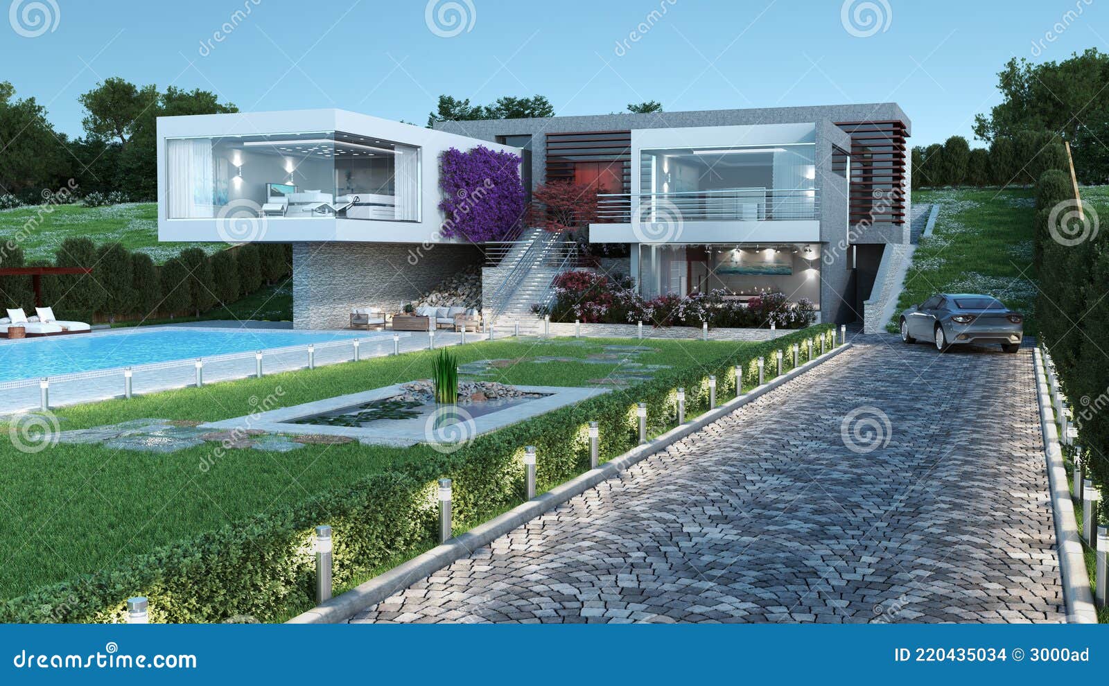 3D Rendered Modern Luxury House Stock Illustration - Illustration of ...