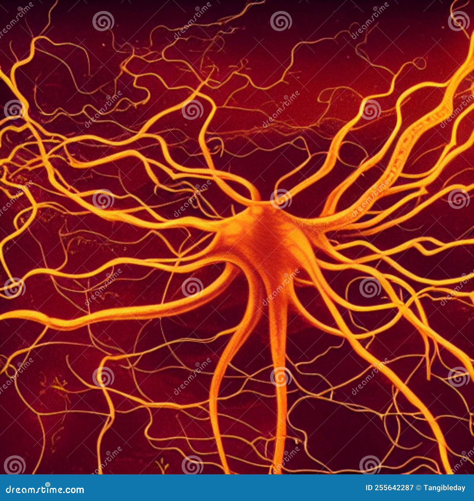 3D Rendered Neuron With Red Warm Yellow Color Scheme Royalty-Free Stock ...