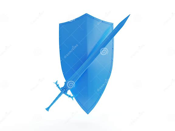 An Abstract Blue Shield and Sword Stock Illustration - Illustration of ...