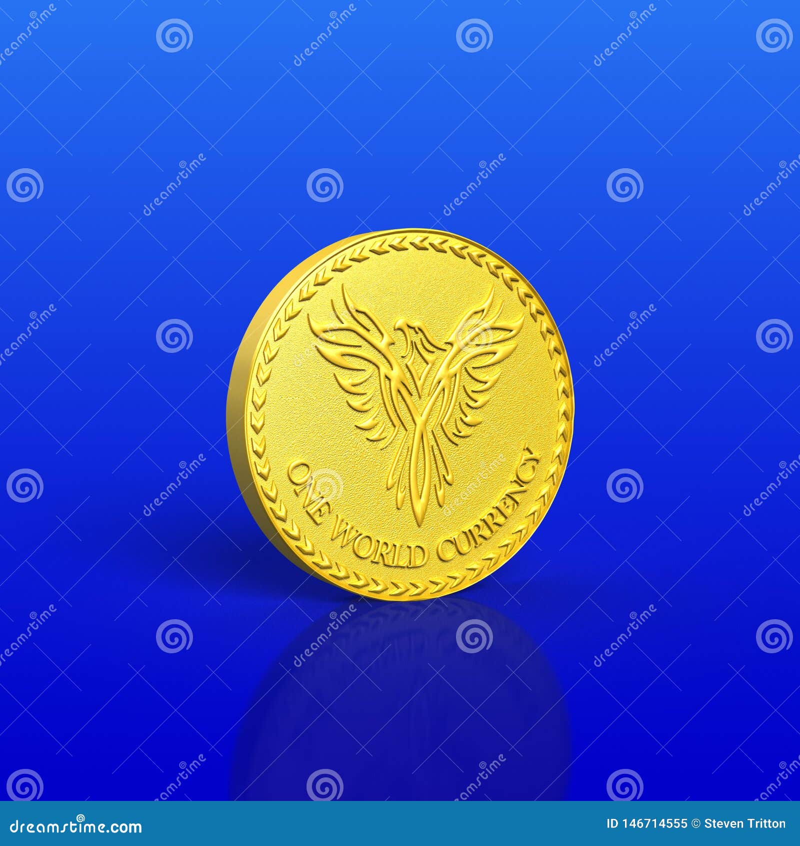 3D Rendered One World Currency Gold Coin Concept Stock Illustration ...