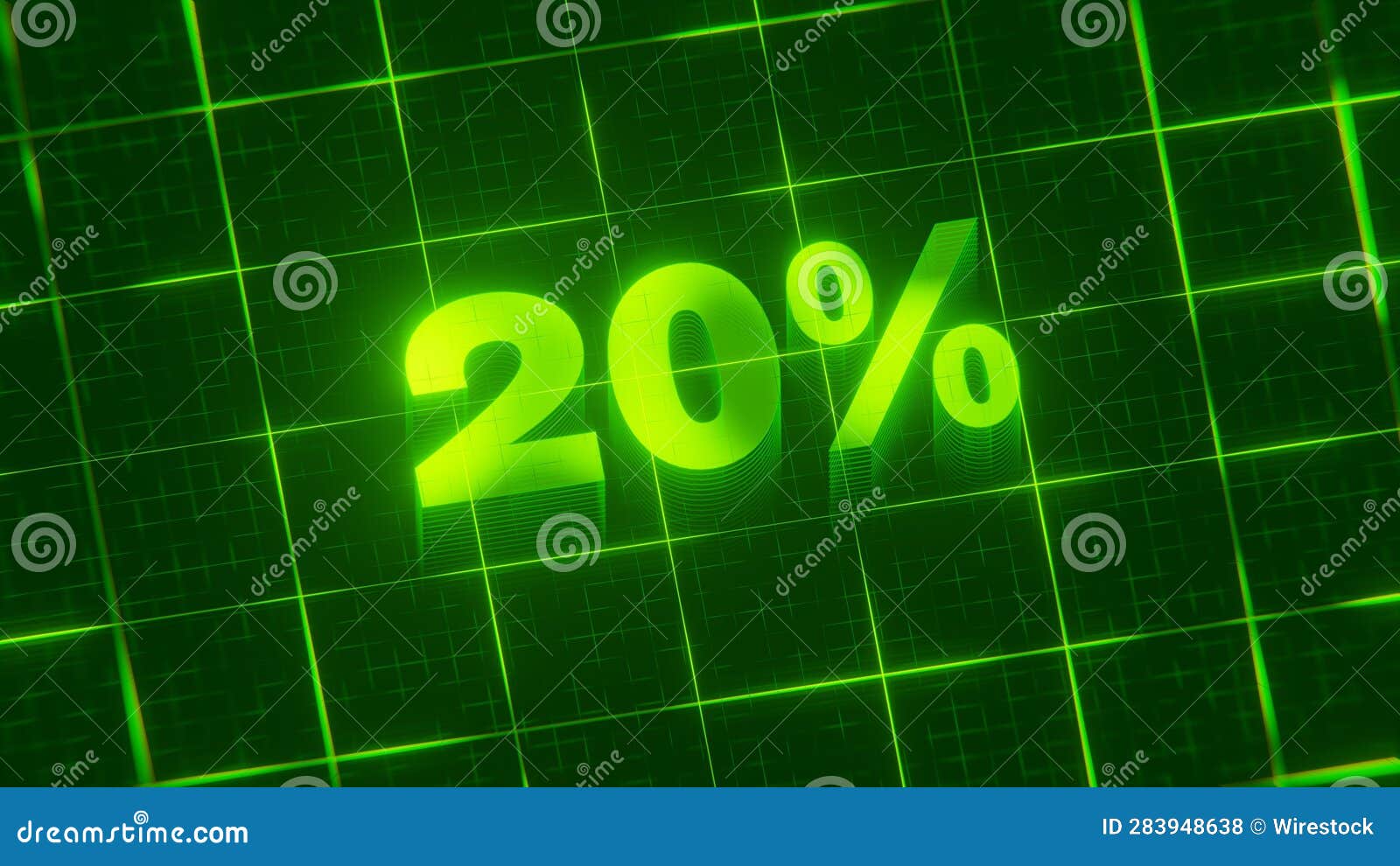 3D-rendered Pattern of 20 Percent on Bright Neon Green Lines Arranged ...