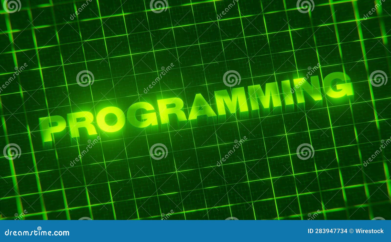 3D-rendered Pattern of a Word on Bright Neon Green Lines Arranged in a Grid Pattern. Stock ...